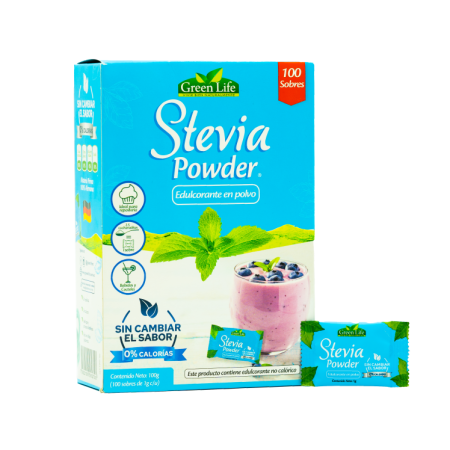 GREEN LIFE STEVIA POWDER CAJA 100 SOBRES | Savia Ecommerce